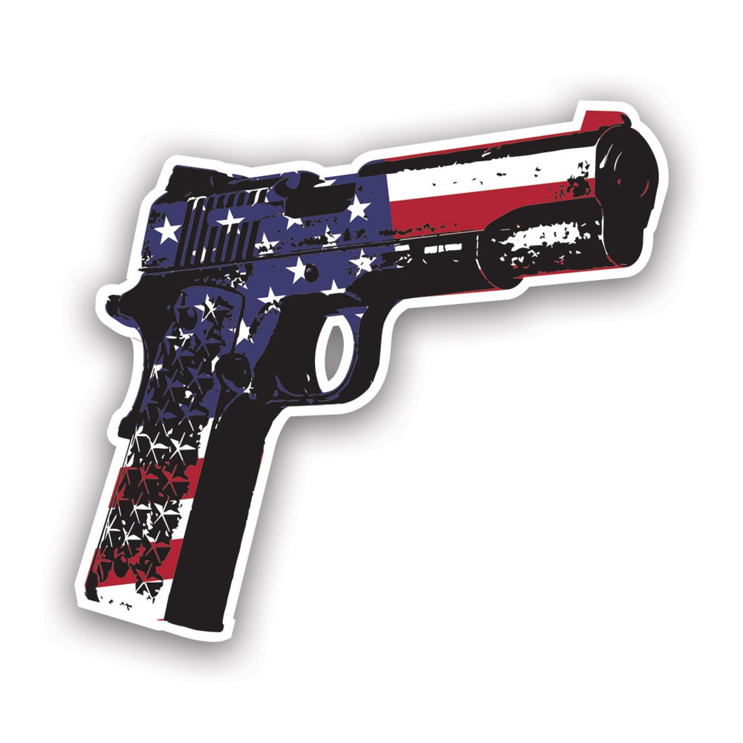1911 Gun Shaped USA Flag Sticker Decal American Made UV Protected 2nd ...
