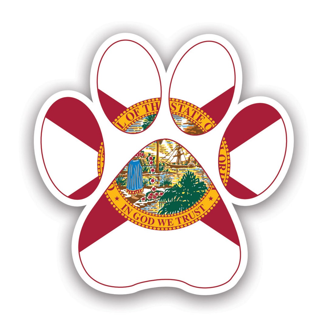 Florida State Paw Print Shaped Sticker - Decal - American Made - UV ...