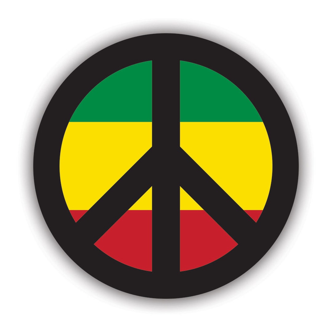 Round Peace Symbol With Rasta Colors Sticker - Decal - American Made ...