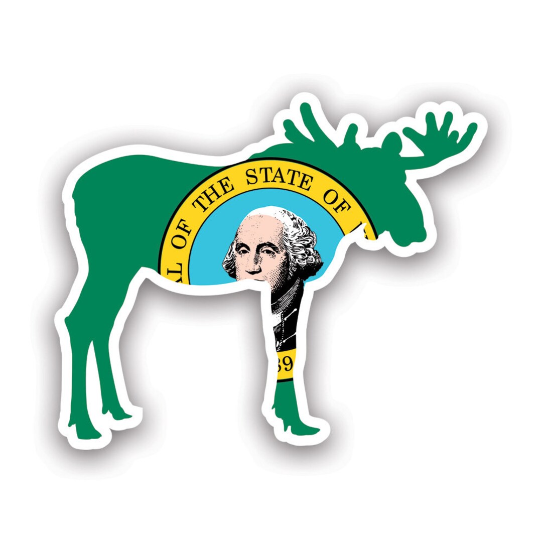 Washington Moose Shaped Flag Sticker Decal American Made UV Protected ...