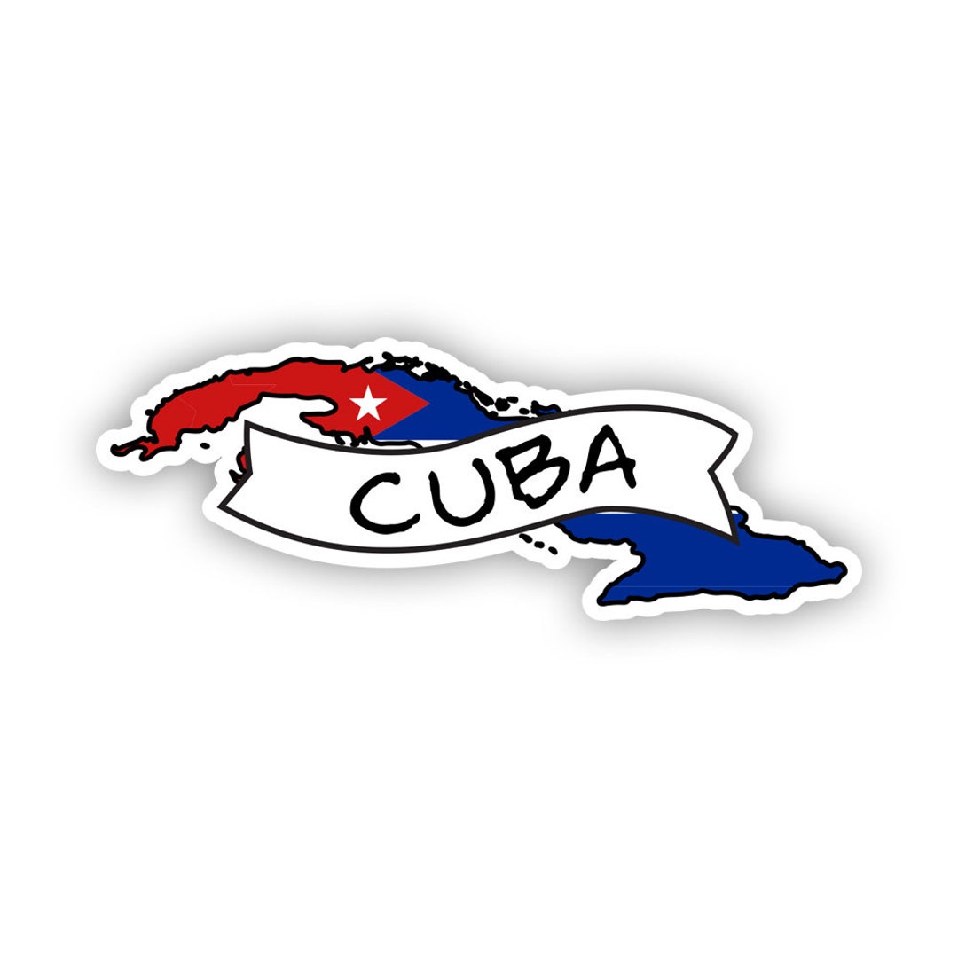 Cuban Shaped Cuba Flag Sticker Decal American Made UV Protected Ribbon ...