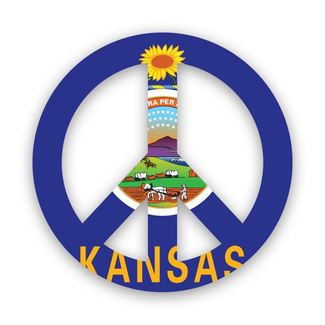 Kansas Flag Peace Symbol Sticker - Decal - American Made - UV Protected ...