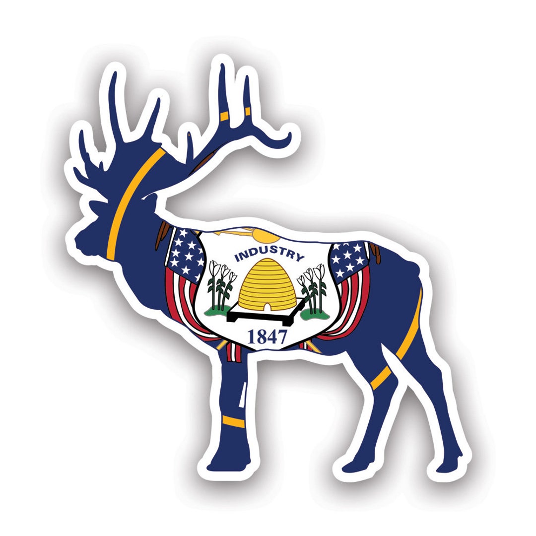 Utah Deer Shaped Flag Sticker Decal American Made UV Protected V2 Ut ...