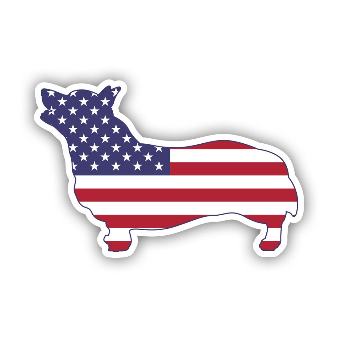 Corgi American Flag Sticker - Decal - American Made - UV Protected Usa ...