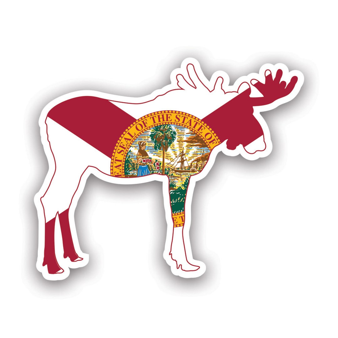 Florida Moose Shaped Flag Sticker - Decal - American Made - UV ...