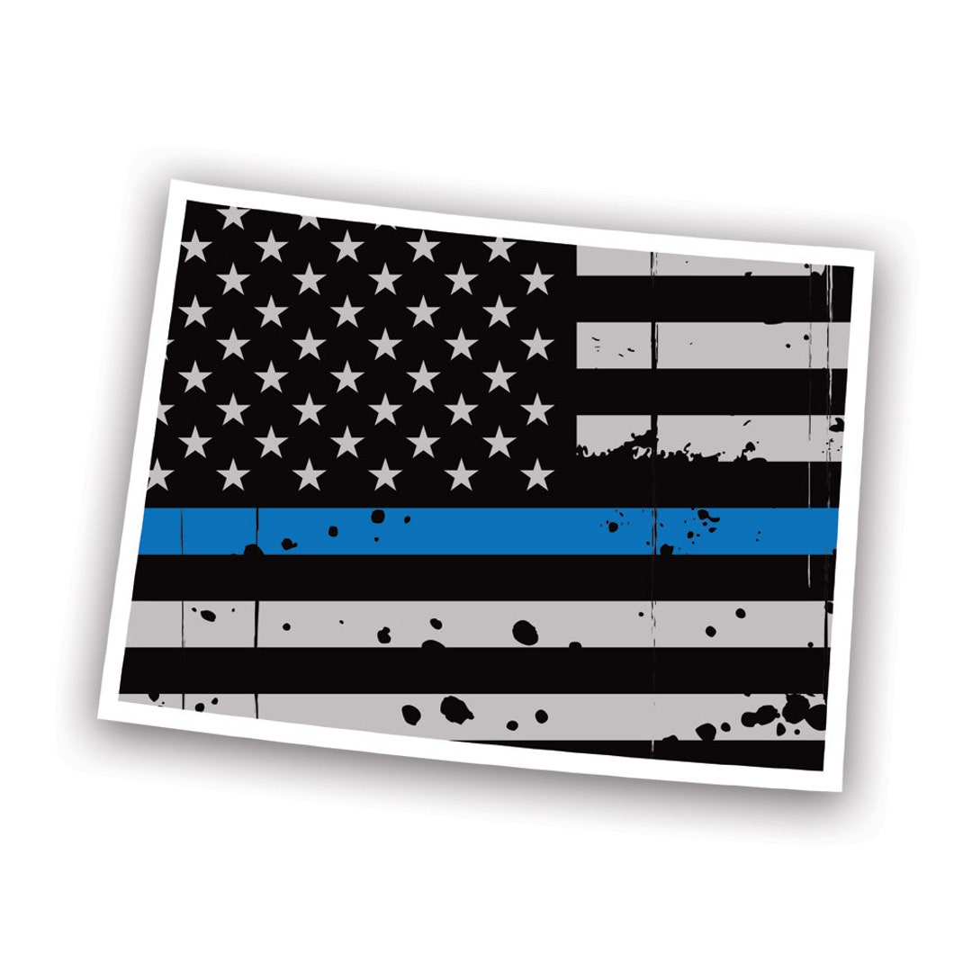 Distressed Thin Blue Line Colorado State Shaped Subdued US Flag Sticker ...