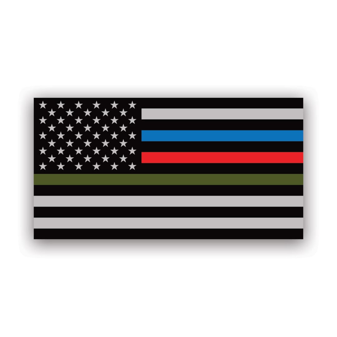 Thin Blue Line Police Firefighter Military Flag Sticker - Decal ...