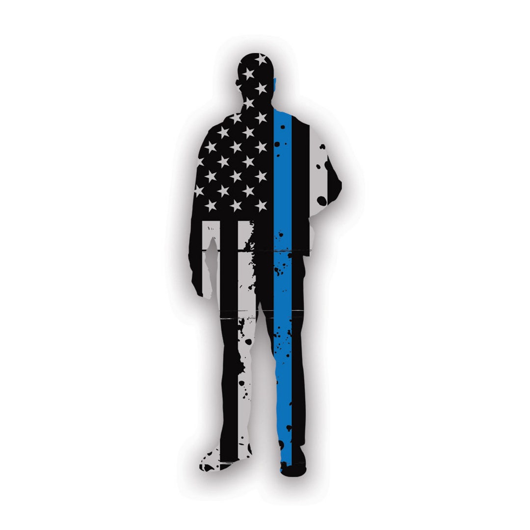 Tattered Thin Blue Line American Flag Police Sticker - Decal - American ...