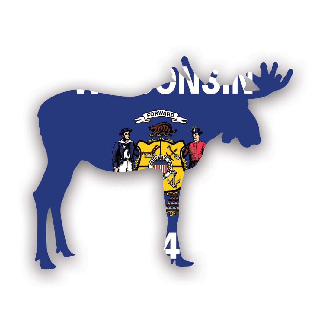 Wisconsin Moose Shaped Flag Sticker Decal American Made UV Protected Wi ...