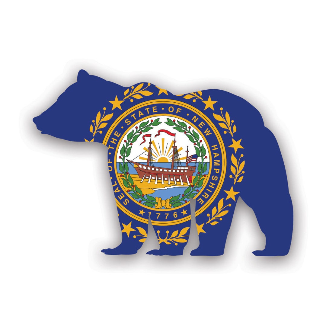 New Hampshire Bear Flag Sticker - Decal - American Made - UV Protected ...