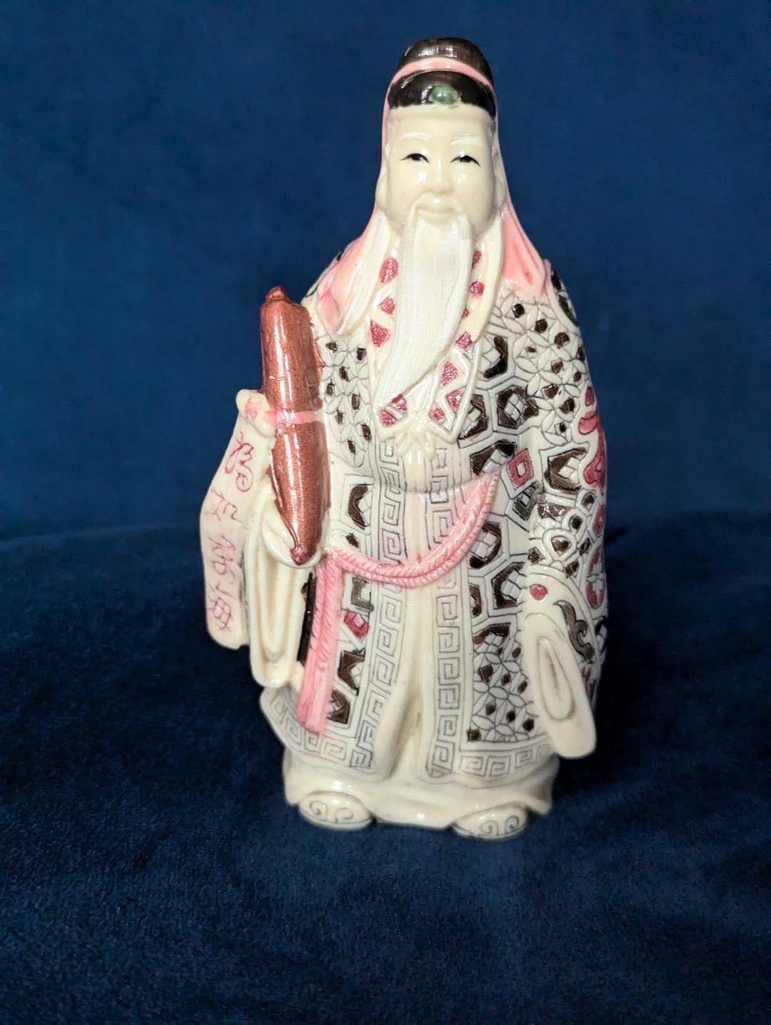 Chinese Resin Hand Painted Finely Carved Wise Man Figurine With Scroll ...