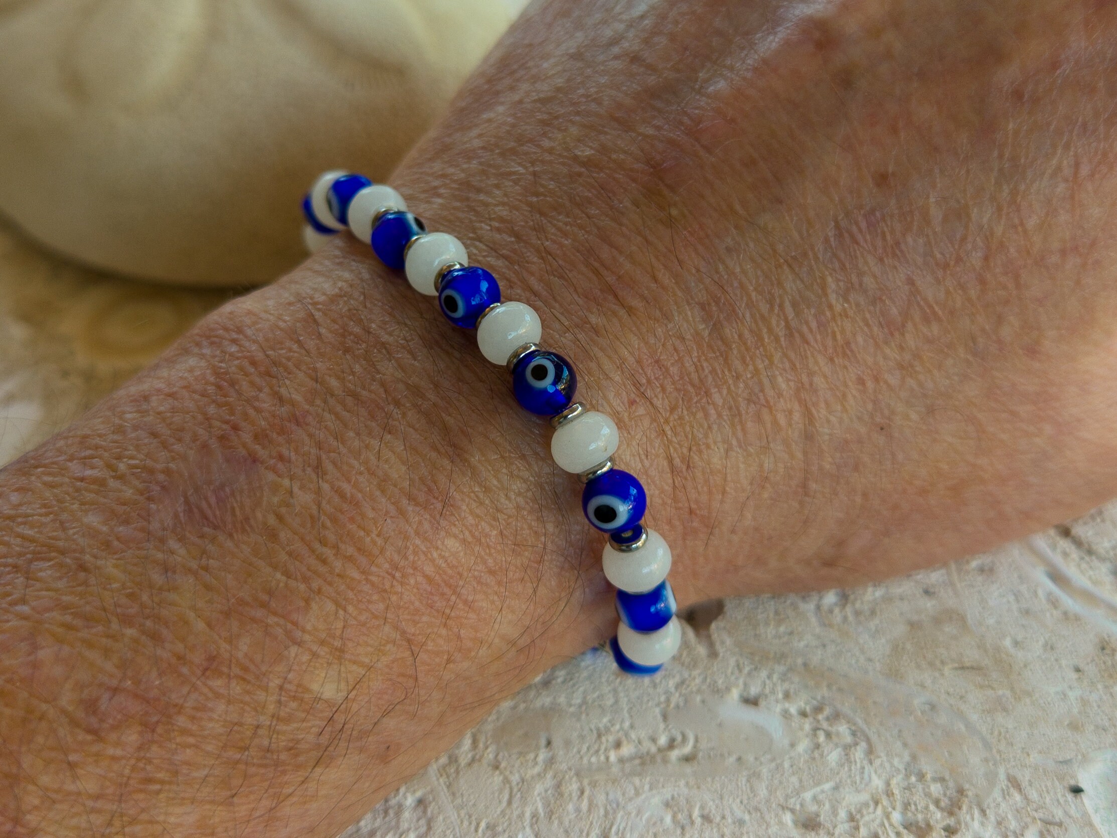 Evil Eye (nazar Boncuk) Glass Bead and White Jade 6mm Natural Gemstone ...