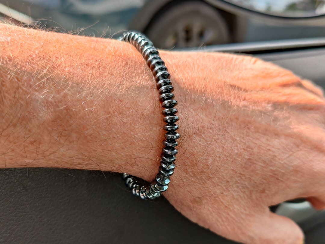 Hematite Disc Stretch Bracelet for Men and Women, Grounding Protective ...