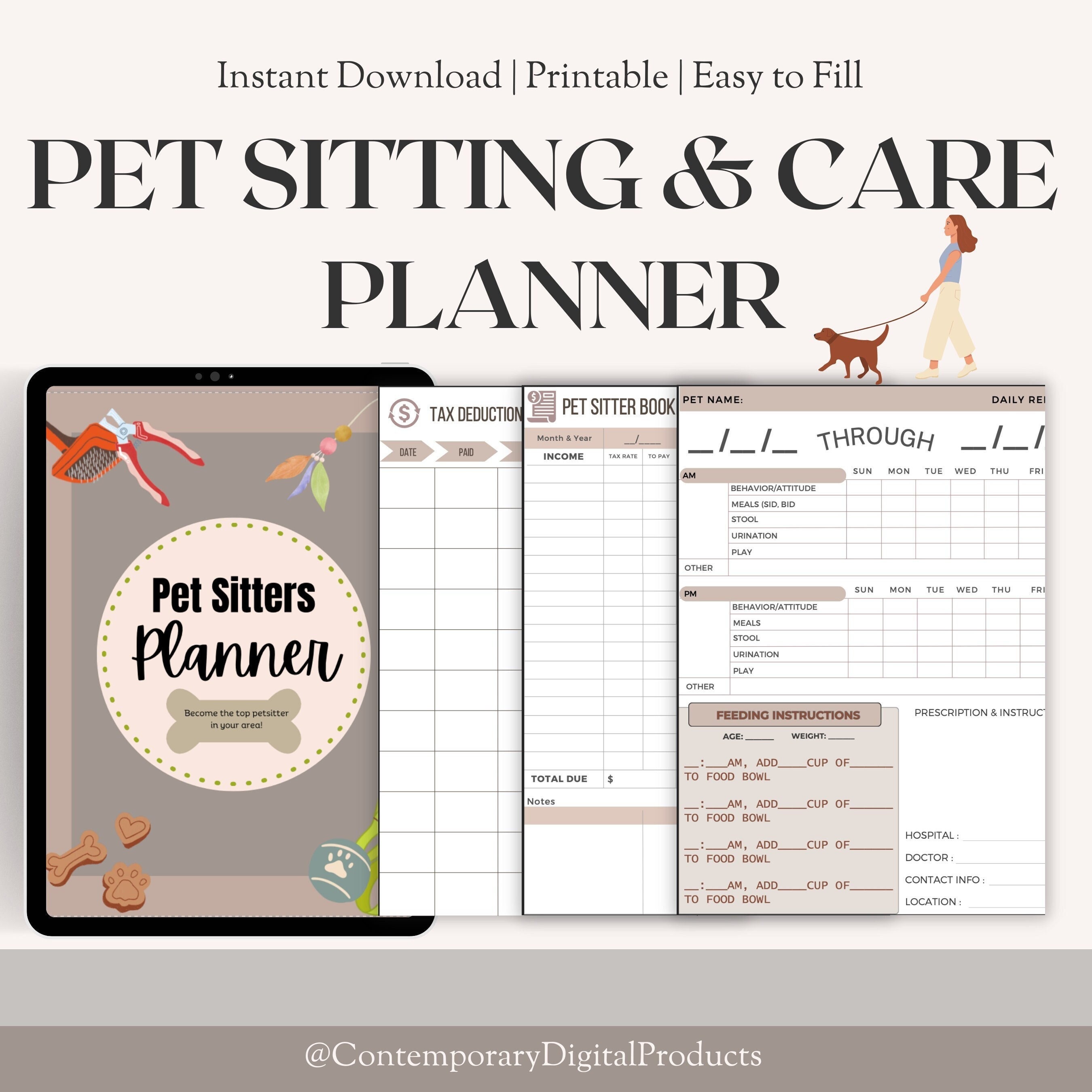 Pet Sitting Planner & Guide|pet Sitting Report Bundle| Dog Walking ...