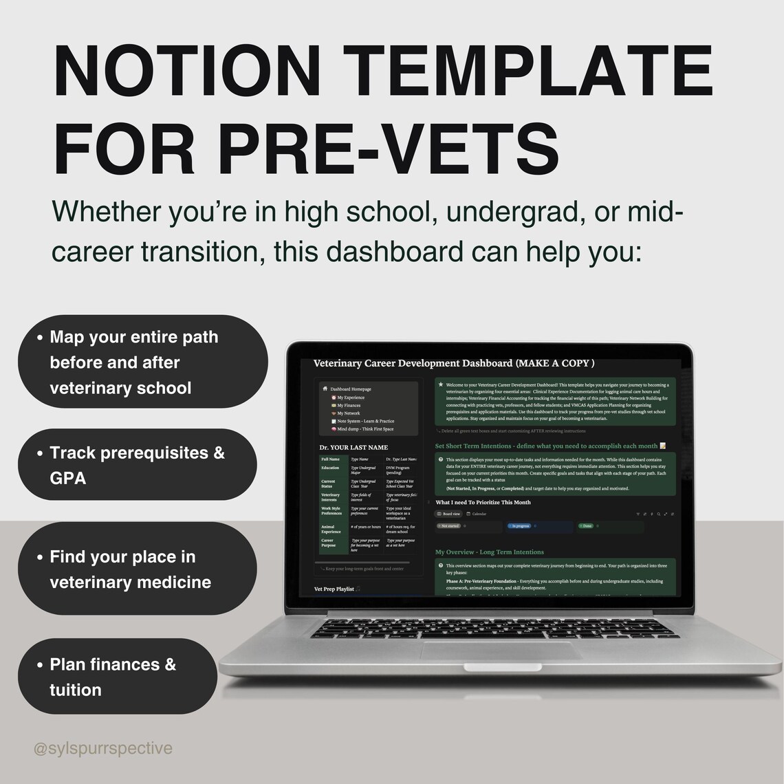 Veterinary Career Planning Dashboard — Notion Template for Pre-vets ...
