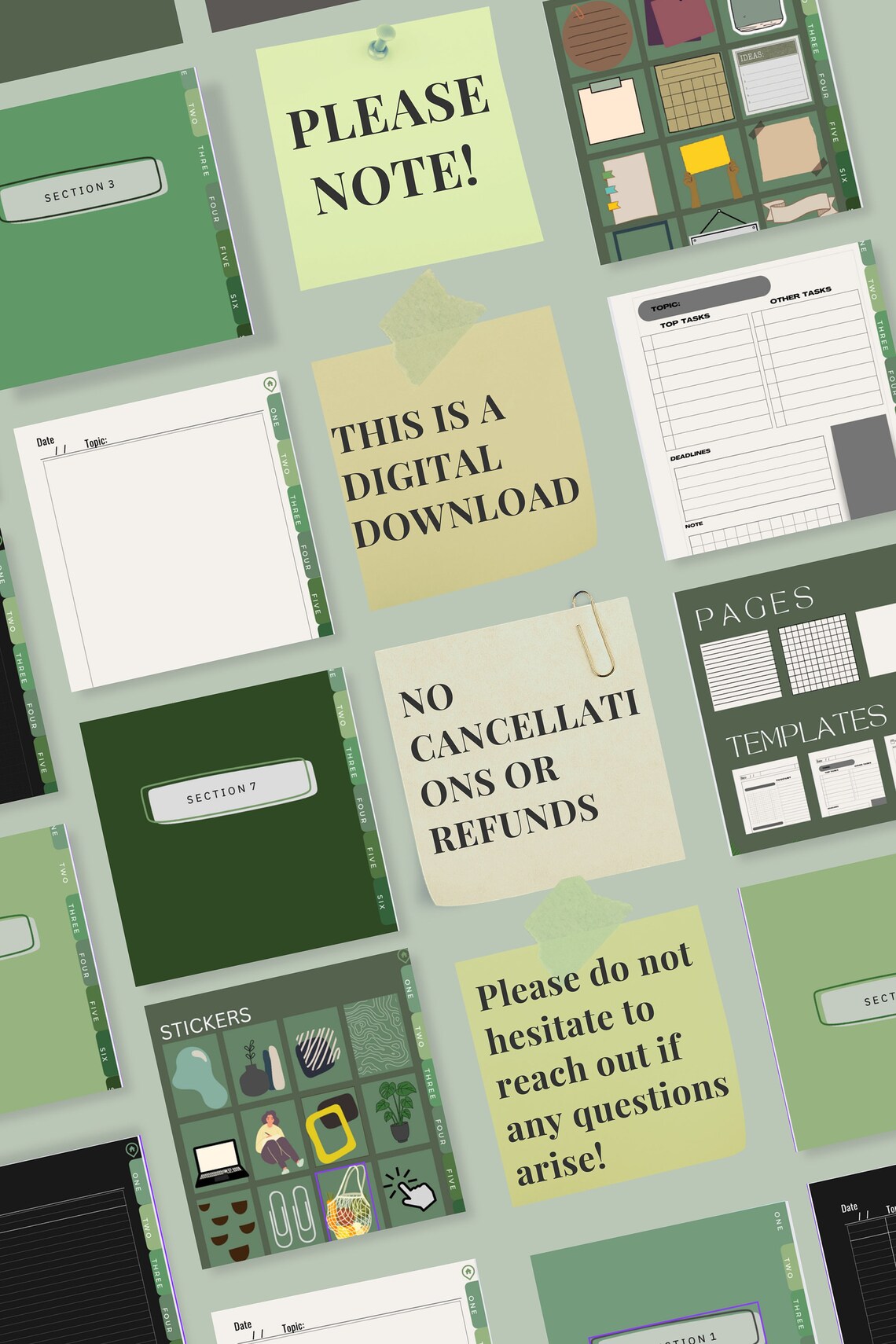 Digital Hyperlinked Planner for Goodnotes: Minimalist Olive Green ...