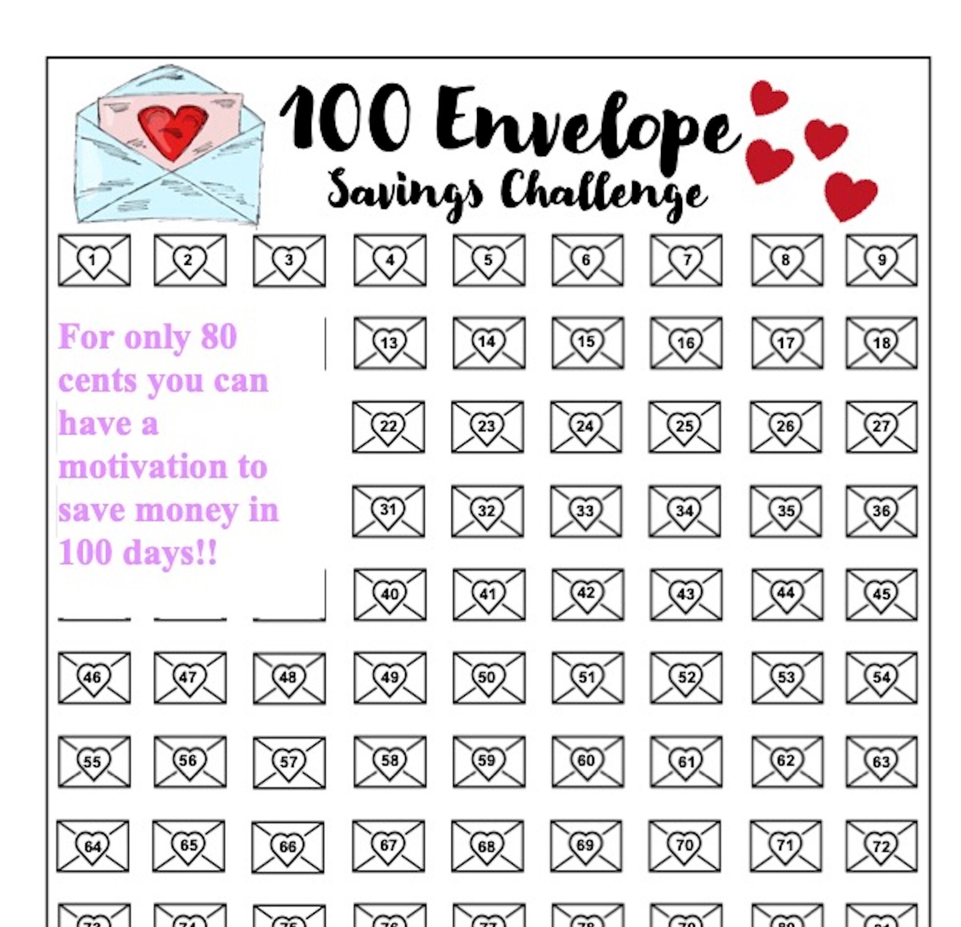 5K 100 ENVELOPE CHALLENGE Printable, 5000saving Tracker, 5K Challenge ...