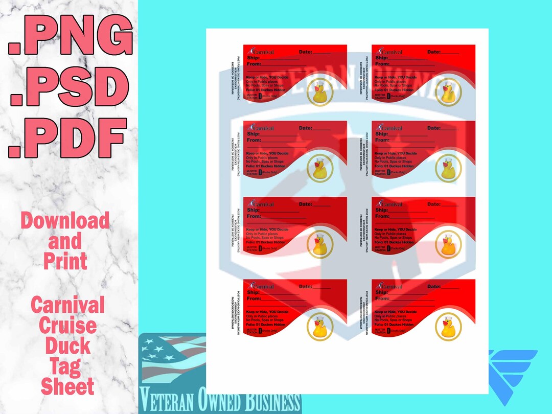 Carnival Cruise Red Duck Tag Sheet Fill in Digital File Psd Pdf Jpg Png ...