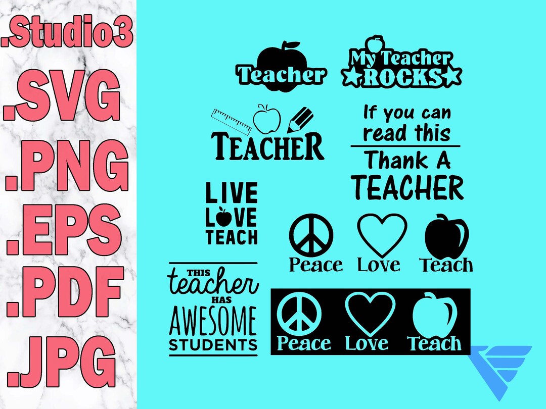 Teacher Peace Love School Teach Digital File Svg Png Eps Pdf Jpg ...
