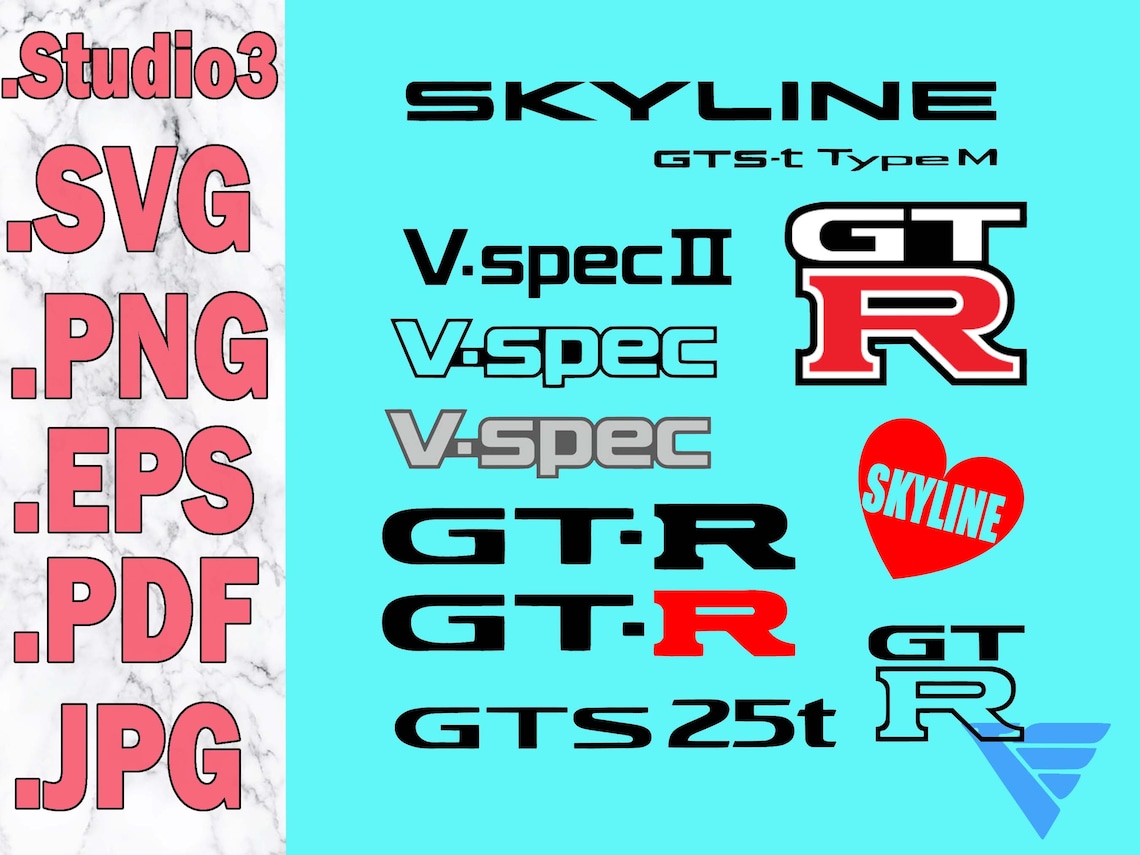 Nissan Skyline R32 R33 R34 GTR Gts-t Vspec Digital File Svg Eps Jpg Pdf ...