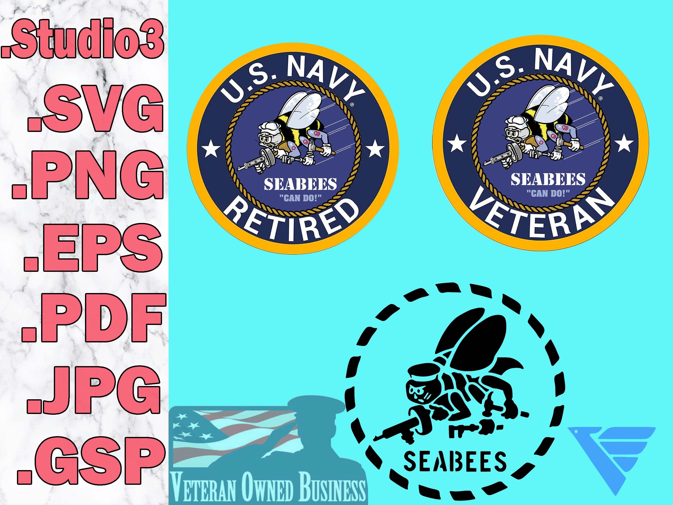 US Navy Seabee Retired Veteran Digital Files Svg Png Jpg Pdf Gsp Eps ...