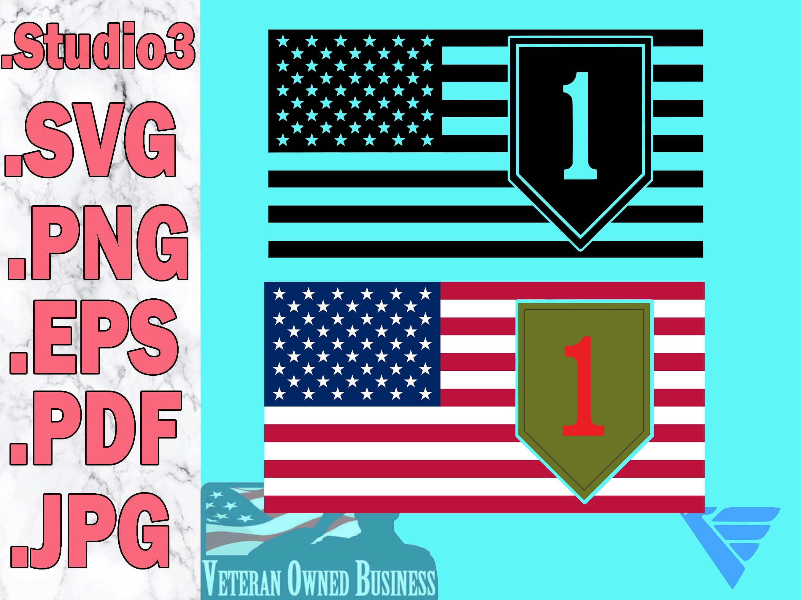 US Army Big Red 1 Digital File Color and Black and White Png Eps Svg ...