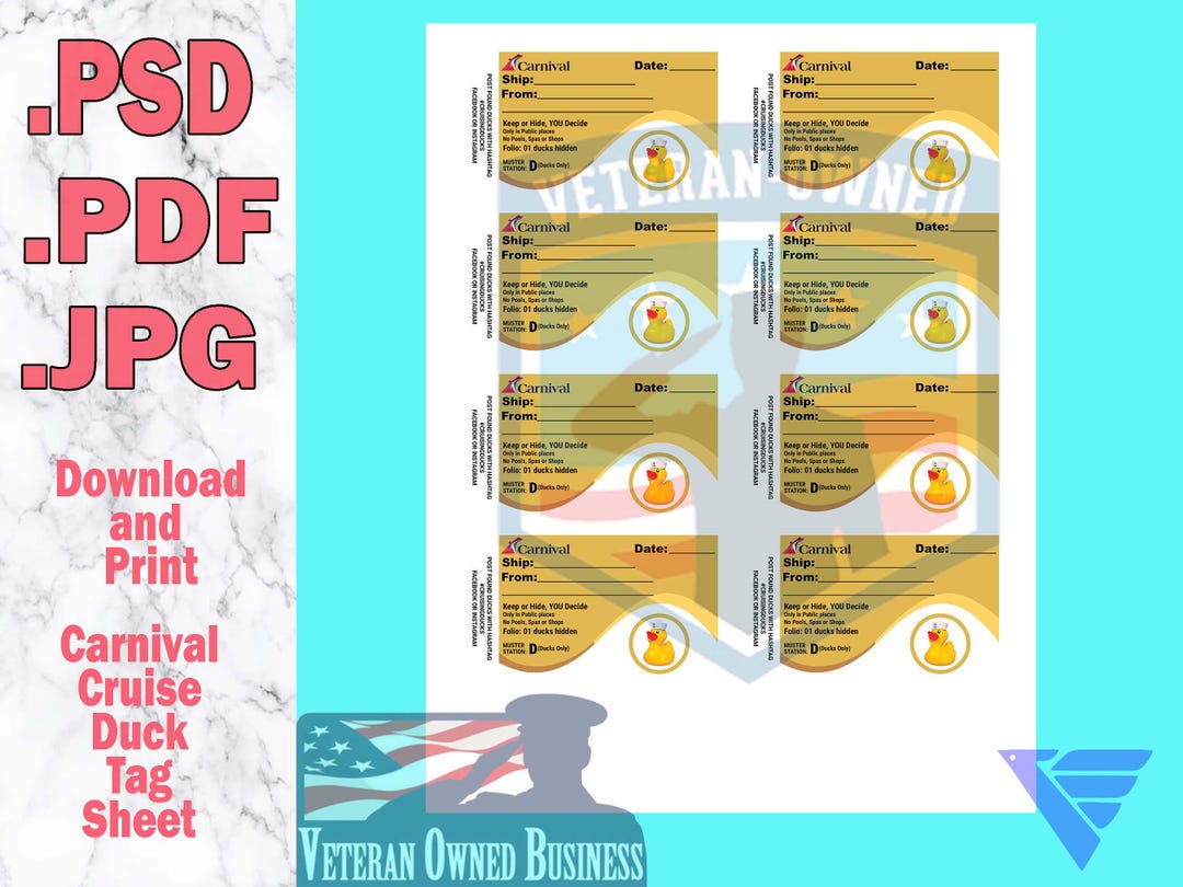 Carnival Cruise Gold Duck Tag Sheet Fill in Digital File Psd Pdf Jpg ...