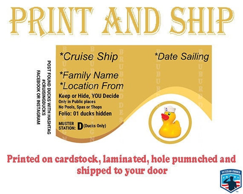 Carnival Cruise Duck Tags Gold or Blue Sale and Sign Card VIFP. Print N ...