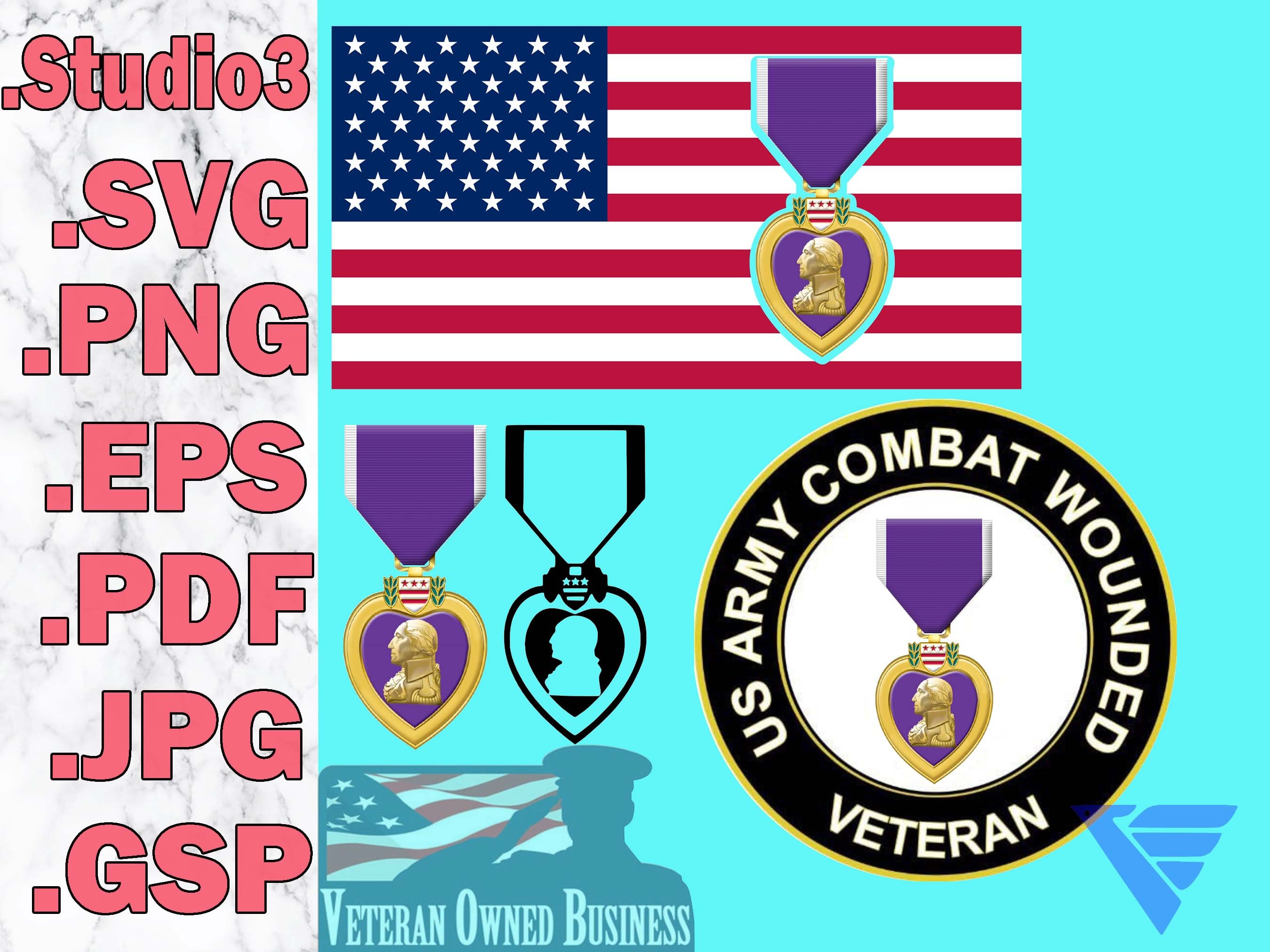 Purple Heart Digital Files Studio3 Svg Png Eps Pdf Jpg Gsp Silhouette ...