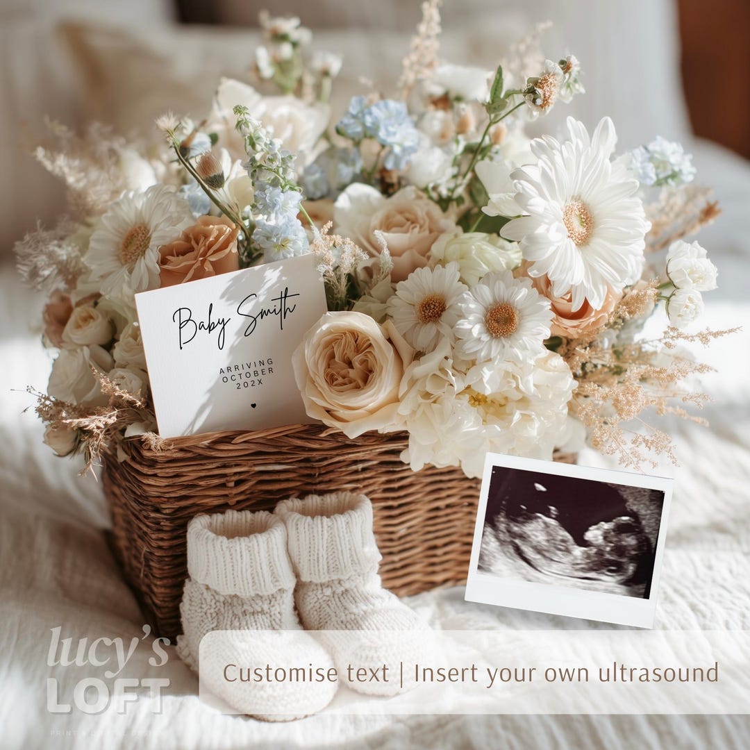Spring Flowers Pregnancy Announcement Template | Editable Baby Reveal ...
