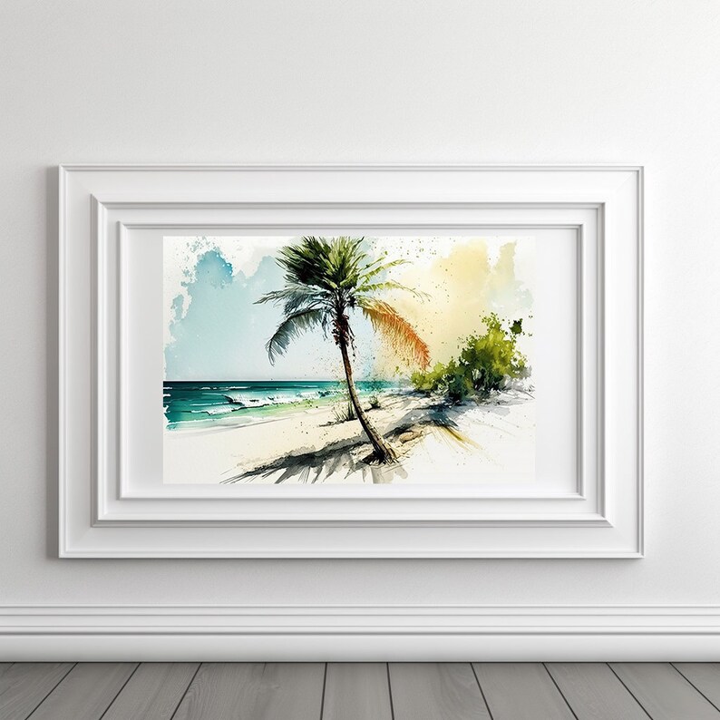 Watercolor Palm Tree Print Beach Landscape Printable Wall Art