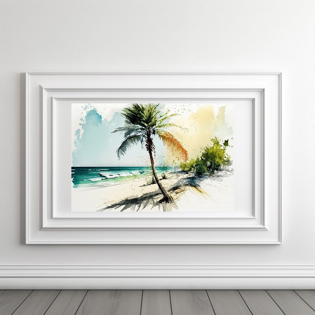 Watercolor Palm Tree Print, Beach Landscape, Printable Wall Art ...