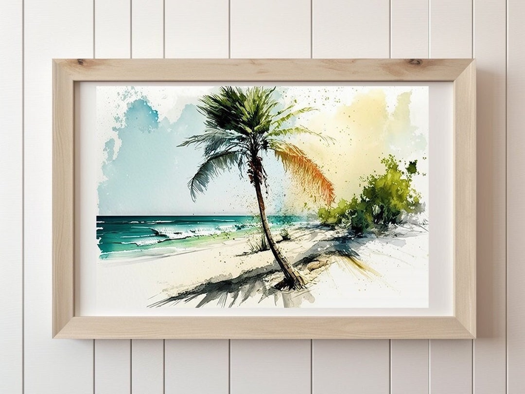 Watercolor Palm Tree Print, Beach Landscape, Printable Wall Art ...