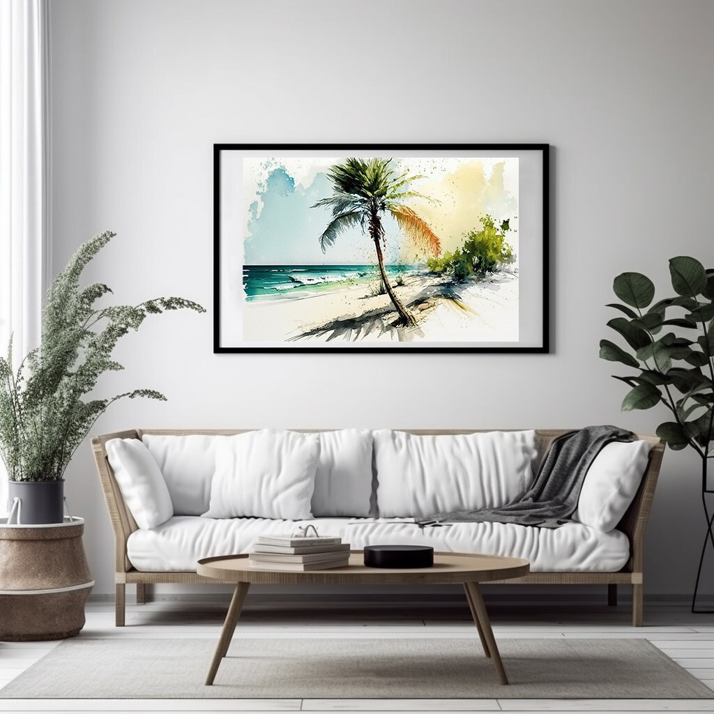 Watercolor Palm Tree Print, Beach Landscape, Printable Wall Art ...