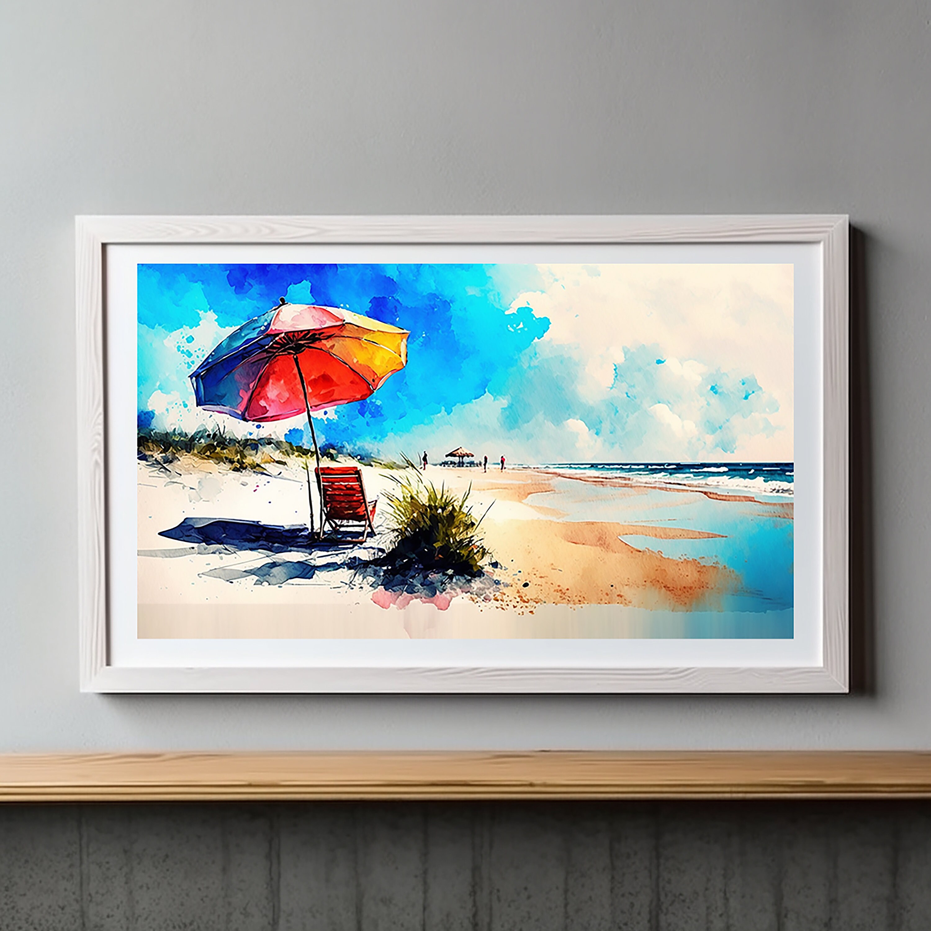 Watercolor Beach Landscape, Printable Wall Art, Vibrant, Nature ...