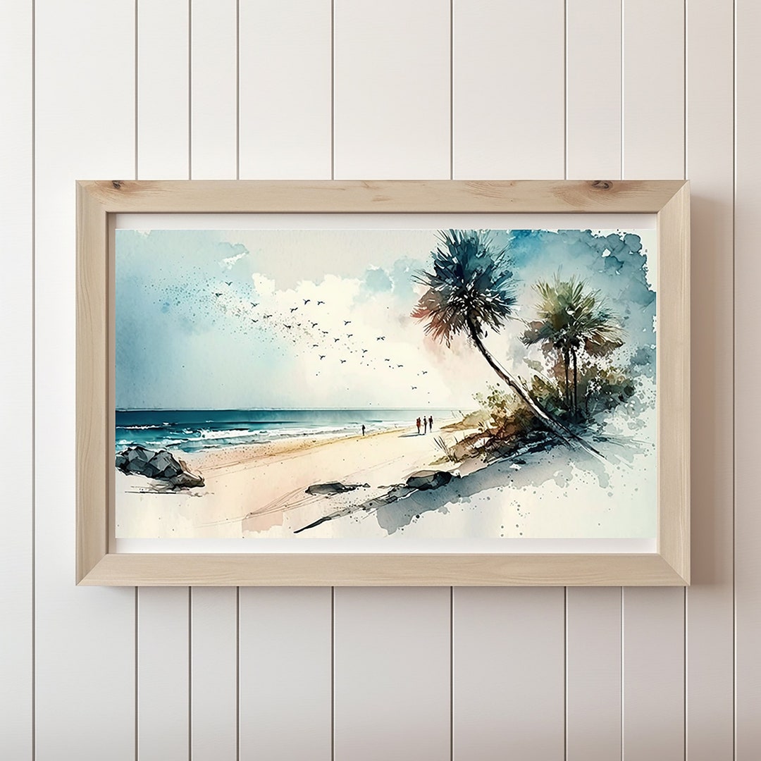 Watercolor Palm Tree Print, Beach Landscape, Printable Wall Art ...