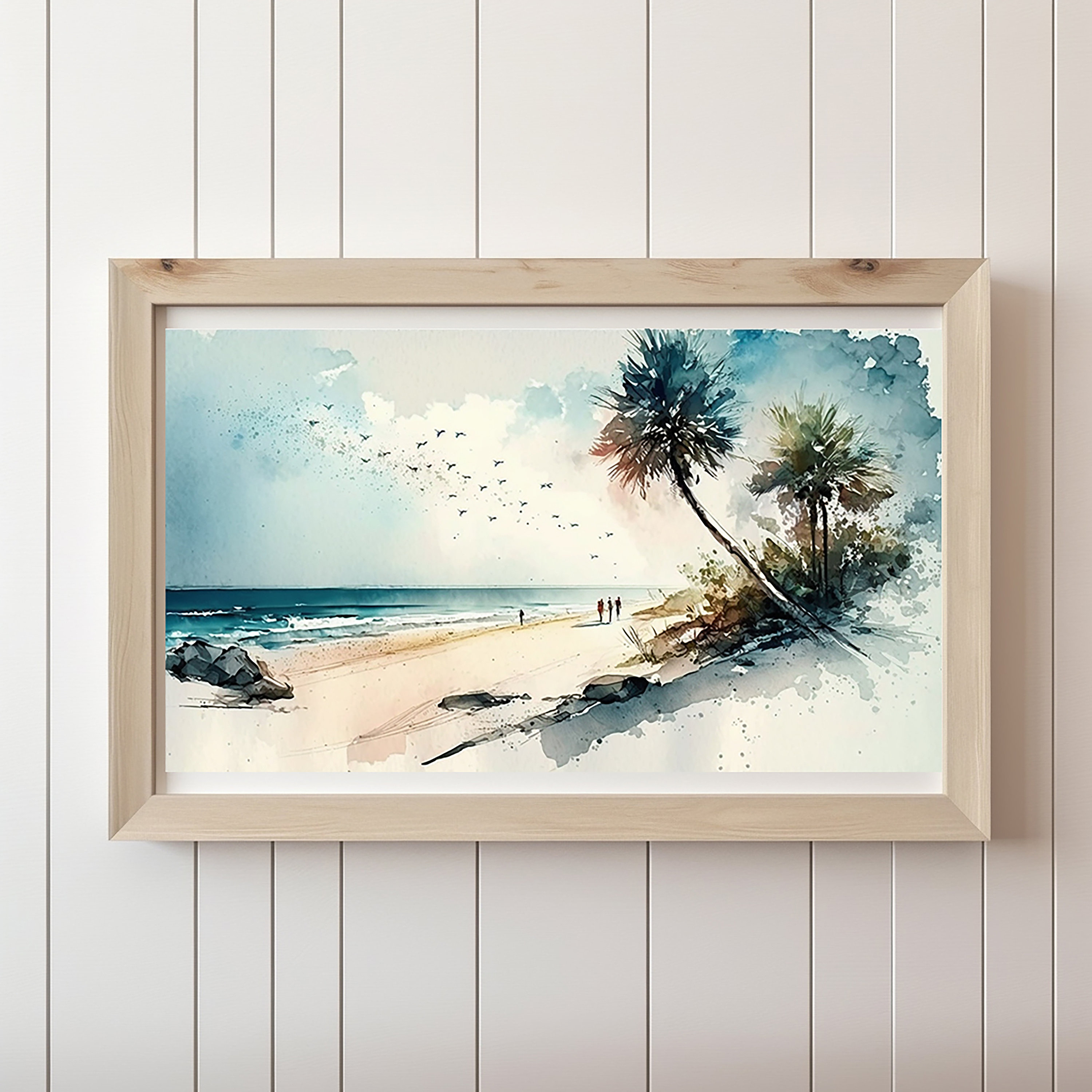 Watercolor Palm Tree Print Beach Landscape Printable Wall Art