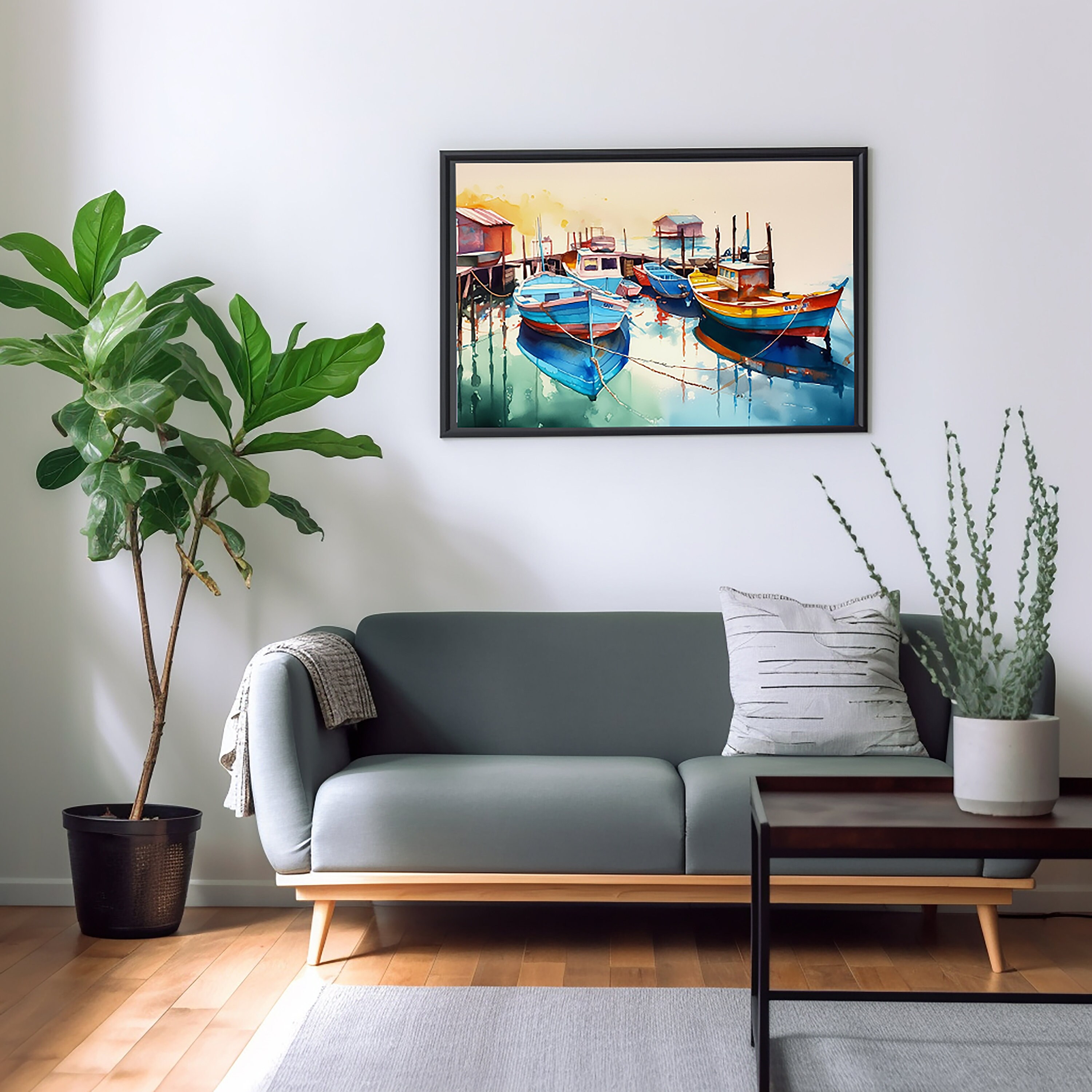 Watercolor Boat Dock, Printable Wall Art, Sailboat Print, Boat Wall Art ...