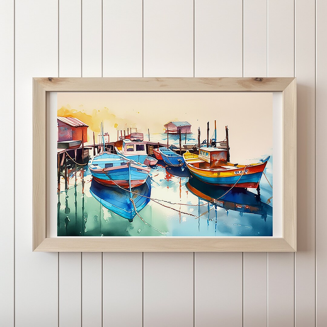 Watercolor Boat Dock, Printable Wall Art, Sailboat Print, Boat Wall Art ...