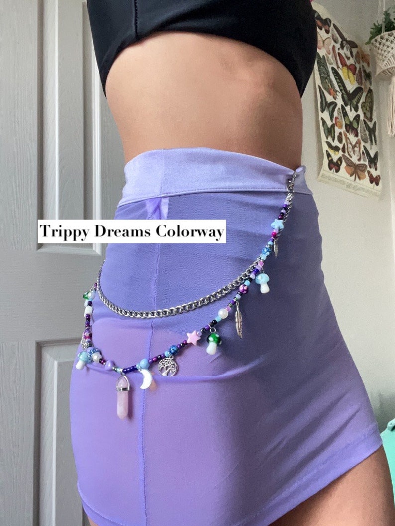 Trippy Dreams Drop Chain, Chain and Bead Belt, Festival Fashion - Etsy