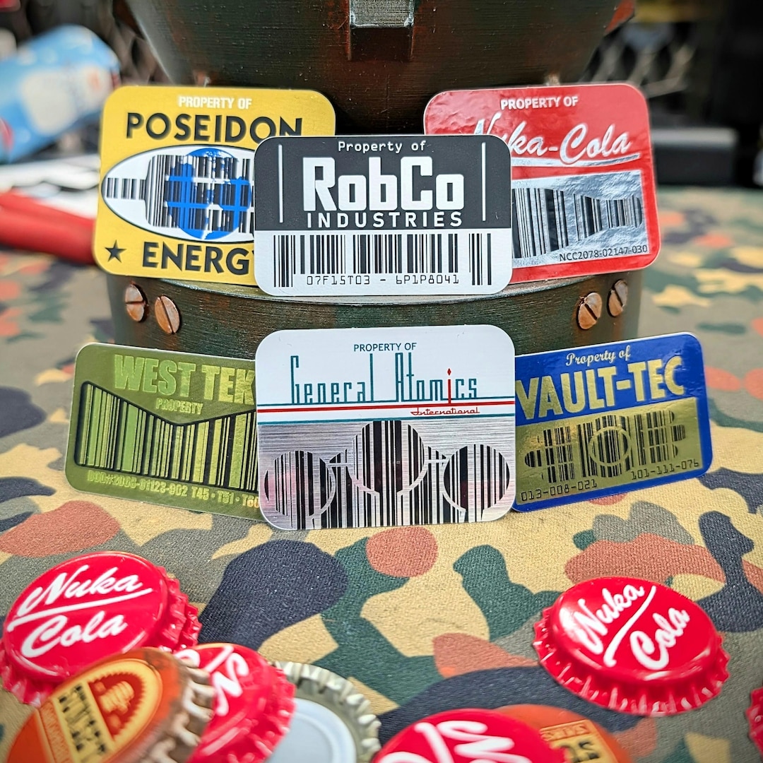 Fallout Asset Tag Stickers Metal Barcode Decals - Complete Corporate ...