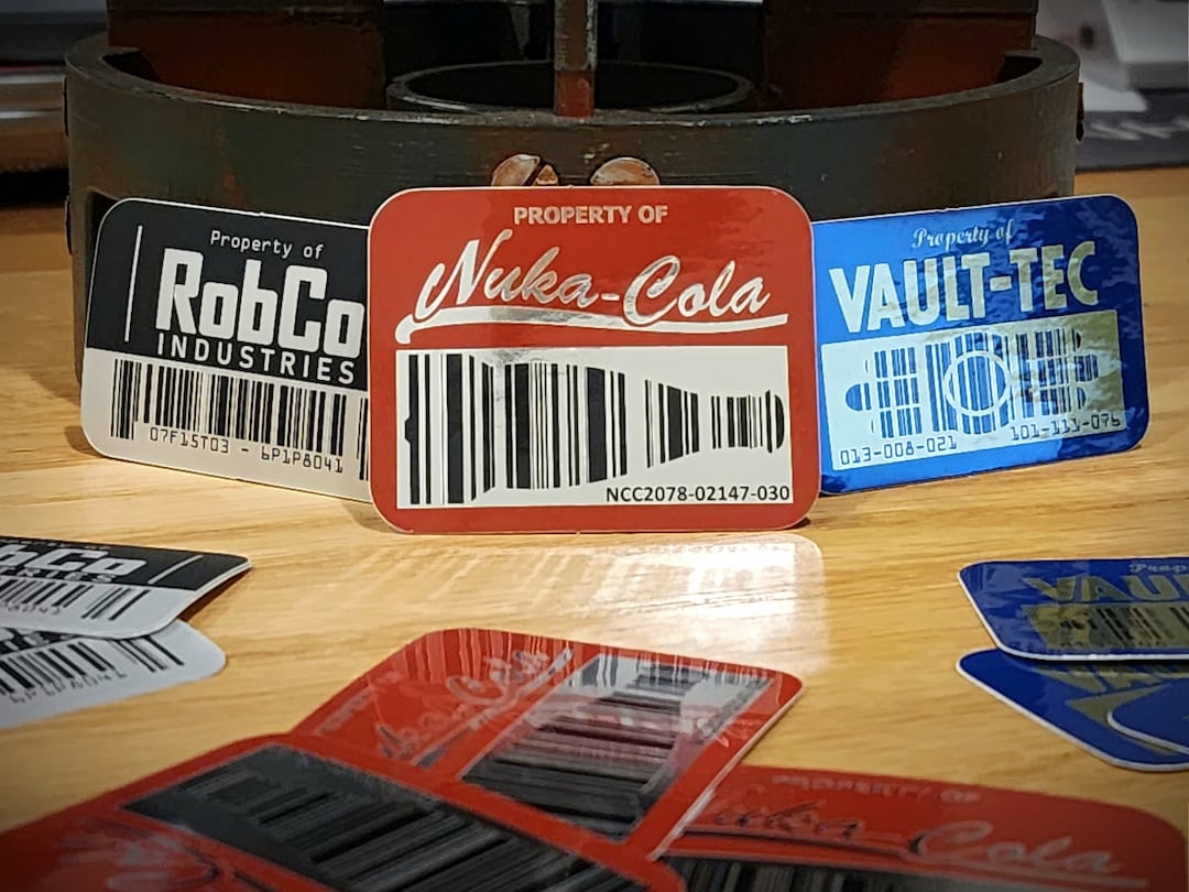 Vault-tec, Robco, & Nuka-cola Asset Tag *SET* One of Each Metallic ...