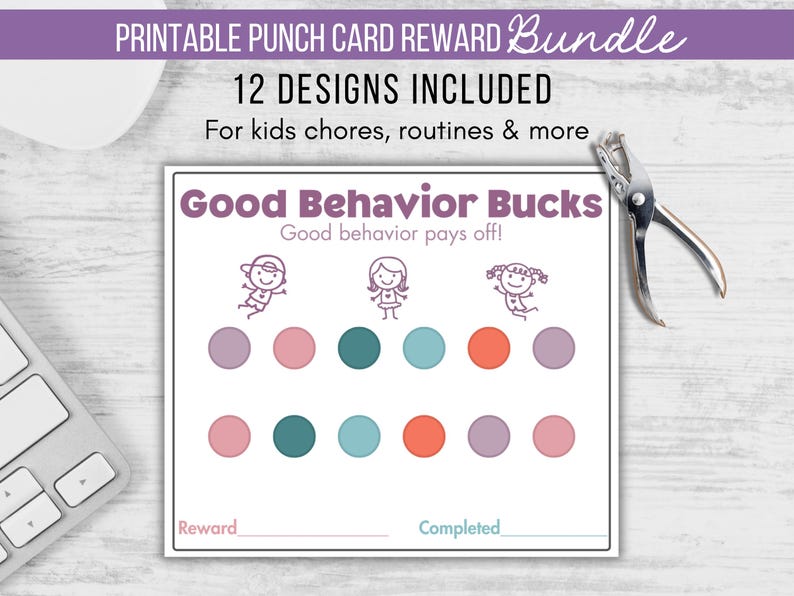 Reward Punch Cards for Kids Printable, Behavior Chart, Chore Chart ...