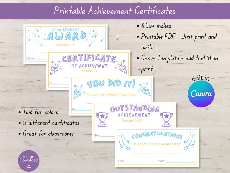 Editable Classroom Achievement Certificates | Printable Student Awards ...