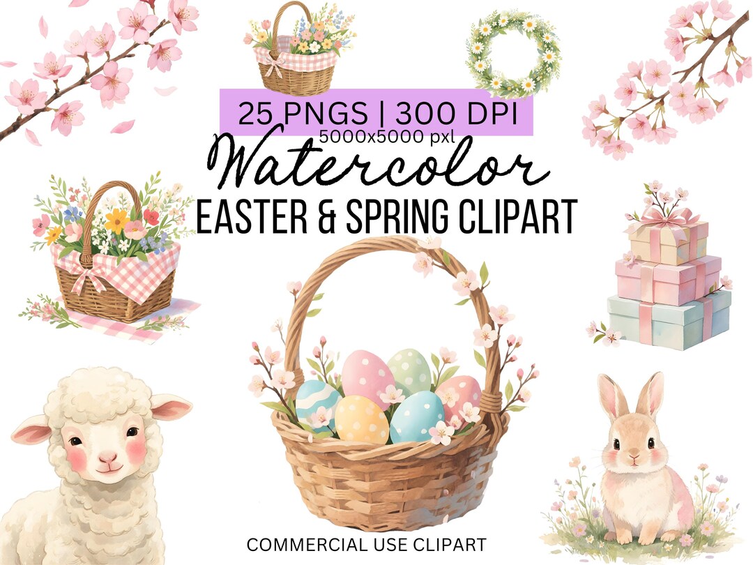 Easter and Spring Watercolor Clipart Bundle. Set of 25 Easter Spring ...