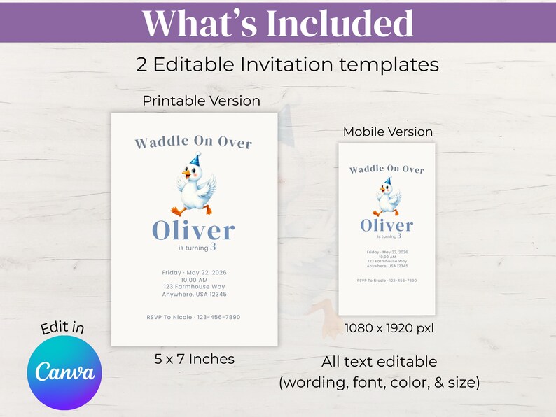 Waddle on Over Birthday Invitation. Editable Printable Invite. Goose ...