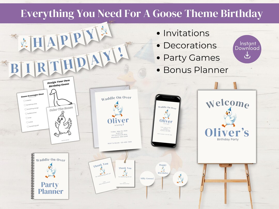 Waddle on Over Birthday Party Bundle. Editable Printable Decor and ...
