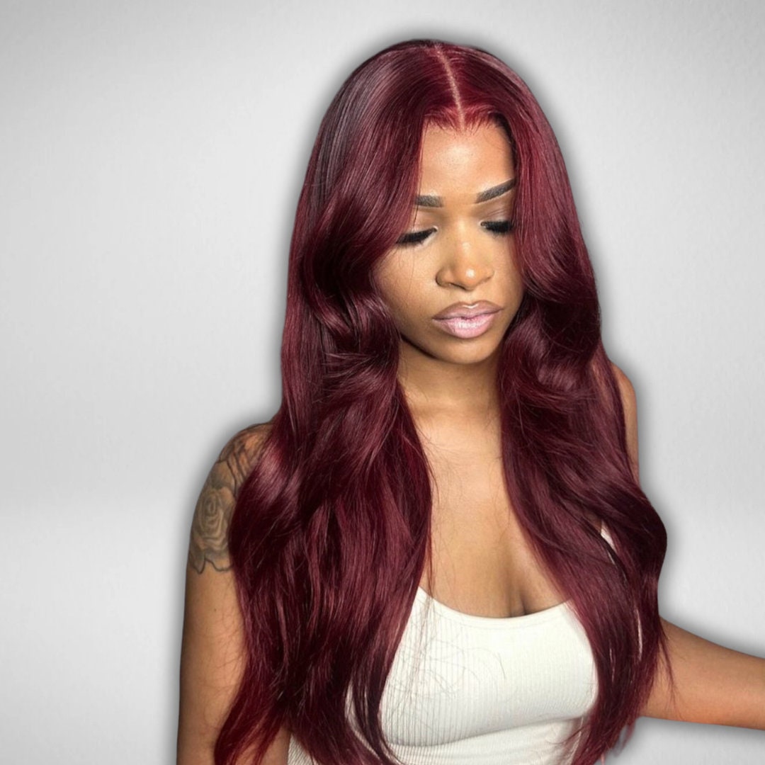 Burgundy Red Body Wave, HD Human Hair Lace Front Wig - Etsy