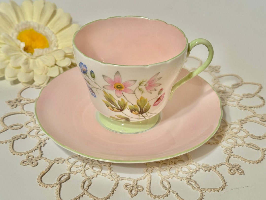 Rare Vintage Shelley Pink Floral and Mint Green - Etsy