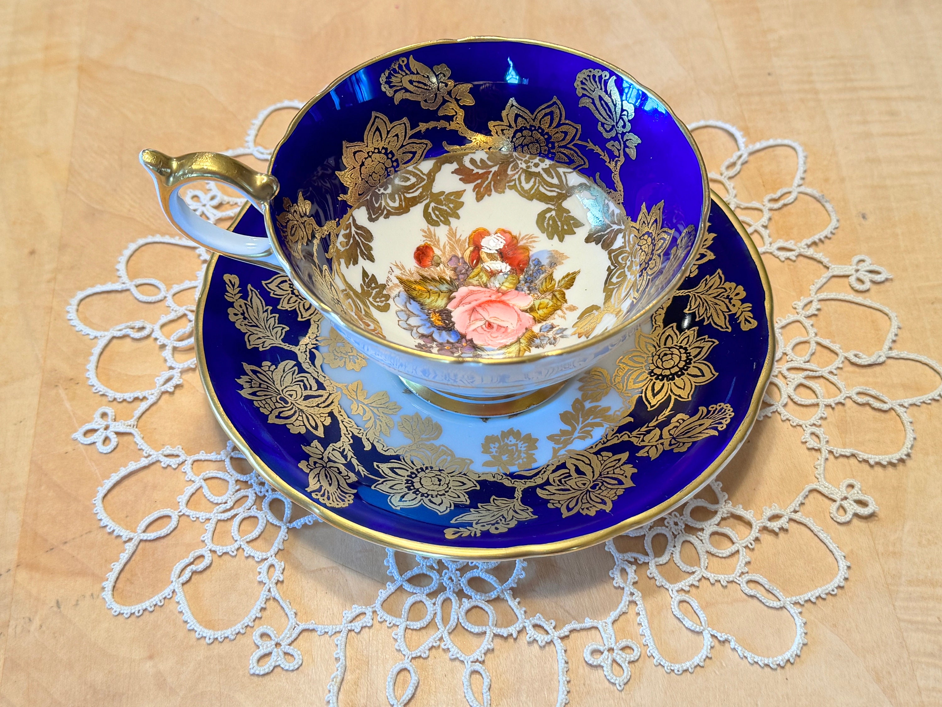 Beautiful Vintage AYNSLEY Cobalt Blue With Gold Flower Scroll Work and ...
